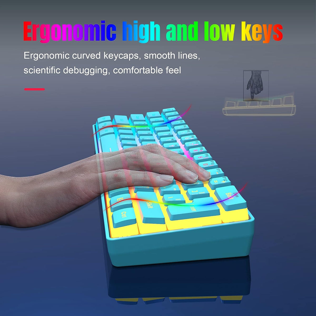 Snpurdiri 60% Blue Wired Gaming Keyboard, RGB Backlit Ultra-Compact Sm ...