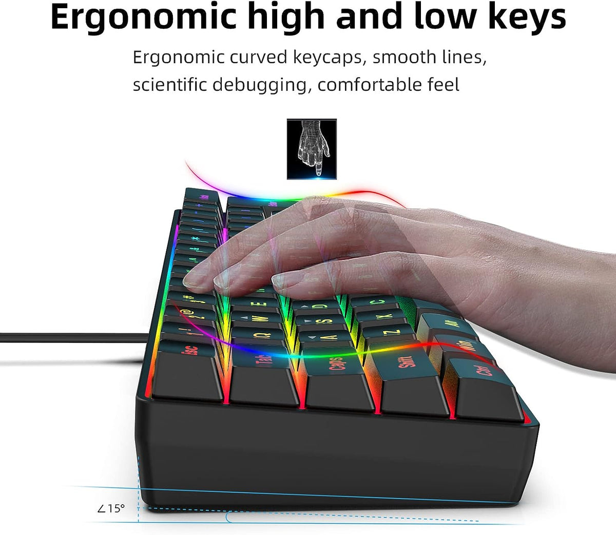 Snpurdiri 60% Black Wired Gaming Keyboard, RGB Backlit Ultra-Compact M ...