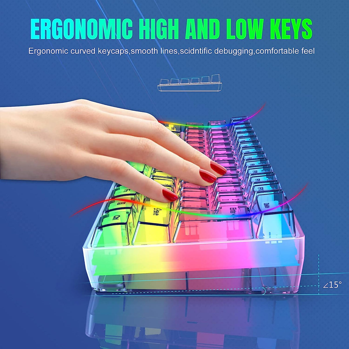 Snpurdiri 60% Wired Gaming Keyboard, Waterproof Transparent Keycap（Whi ...