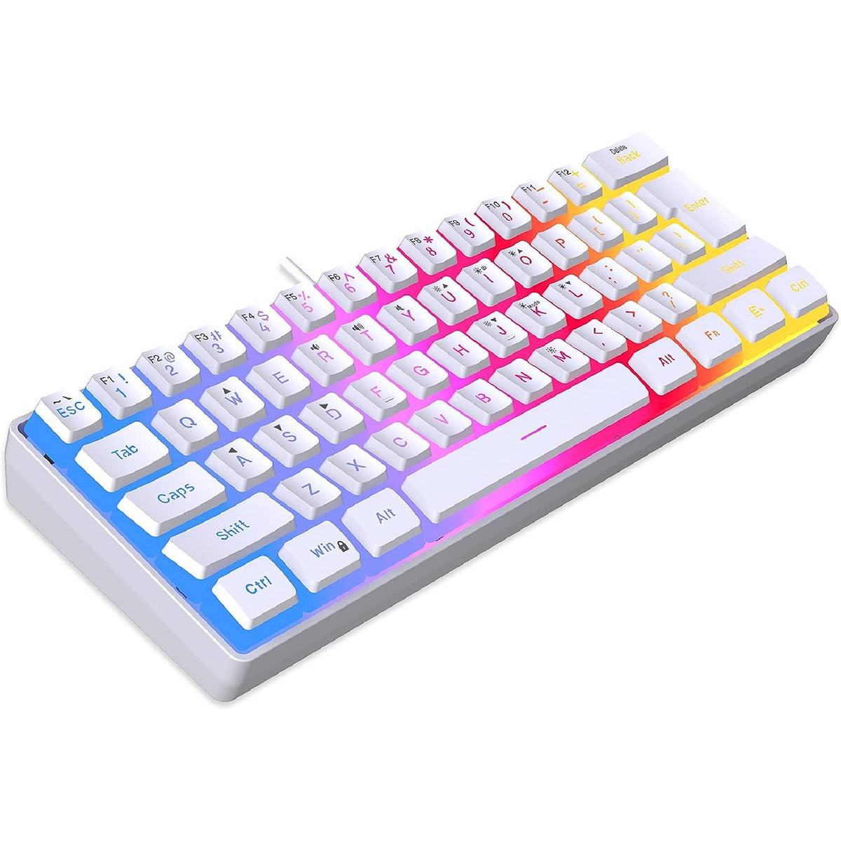 Snpurdiri 60% White Wired Gaming Keyboard, Translucent Pudding Keycaps ...