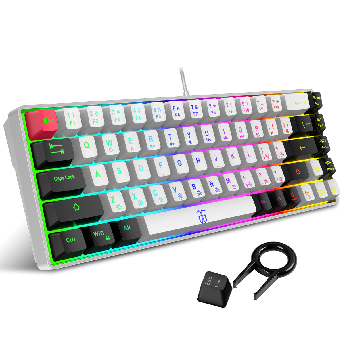 Snpurdiri 65% Membrane Wired gaming Keyboard, Black-white – snpurdiri