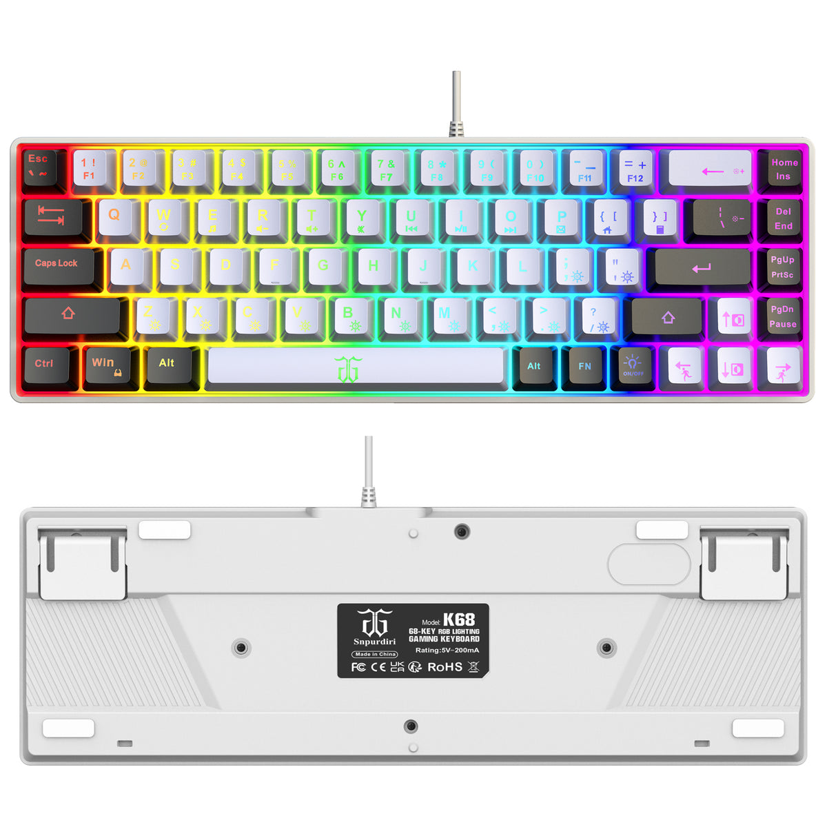 Snpurdiri 65% Membrane Wired gaming Keyboard, Black-white – snpurdiri