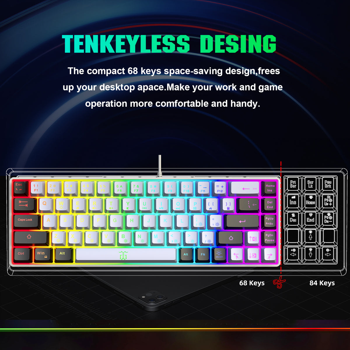 Snpurdiri 65% Membrane Wired gaming Keyboard, Black-white – snpurdiri
