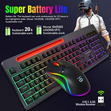 Snpurdiri 104 Keys Wireless Gaming Keyboard and Mouse Combo, Black ...