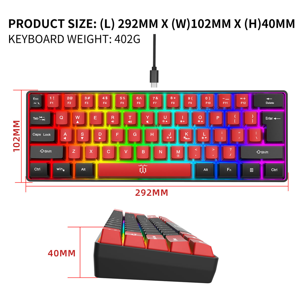 Snpurdiri 60% Membrane Wired Gaming Keyboard, Black-Red – snpurdiri