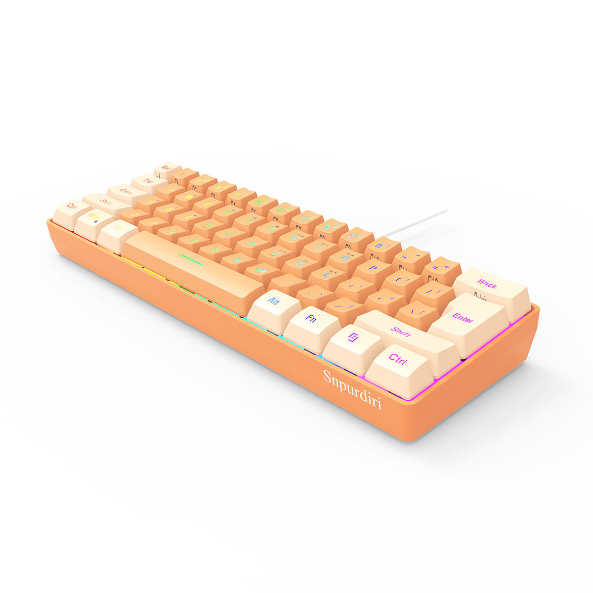 Snpurdiri 60% Membrane Wired RGB Backlit Gaming Keyboard, Cream Orange ...