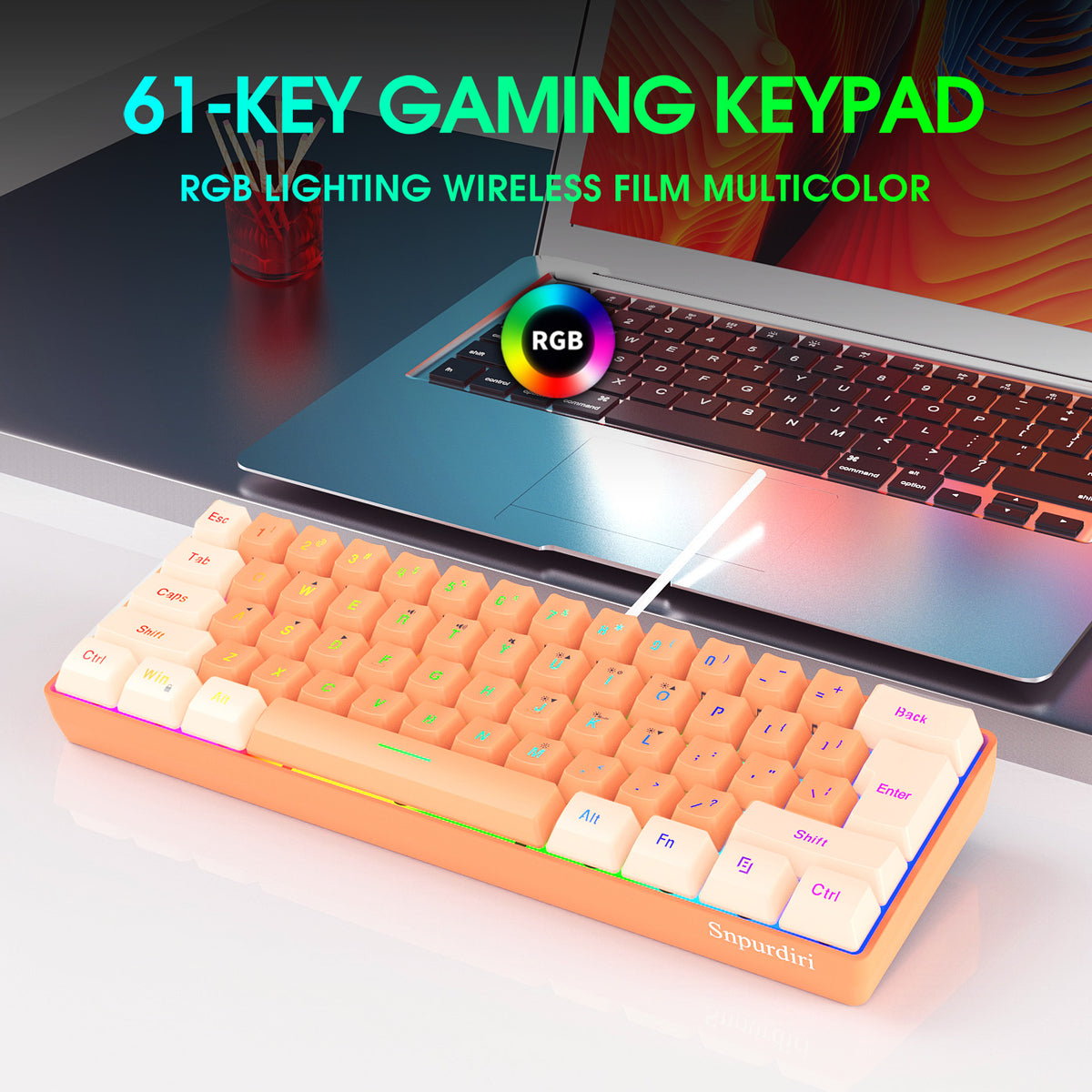 Snpurdiri 60% Membrane Wired RGB Backlit Gaming Keyboard, Cream Orange ...